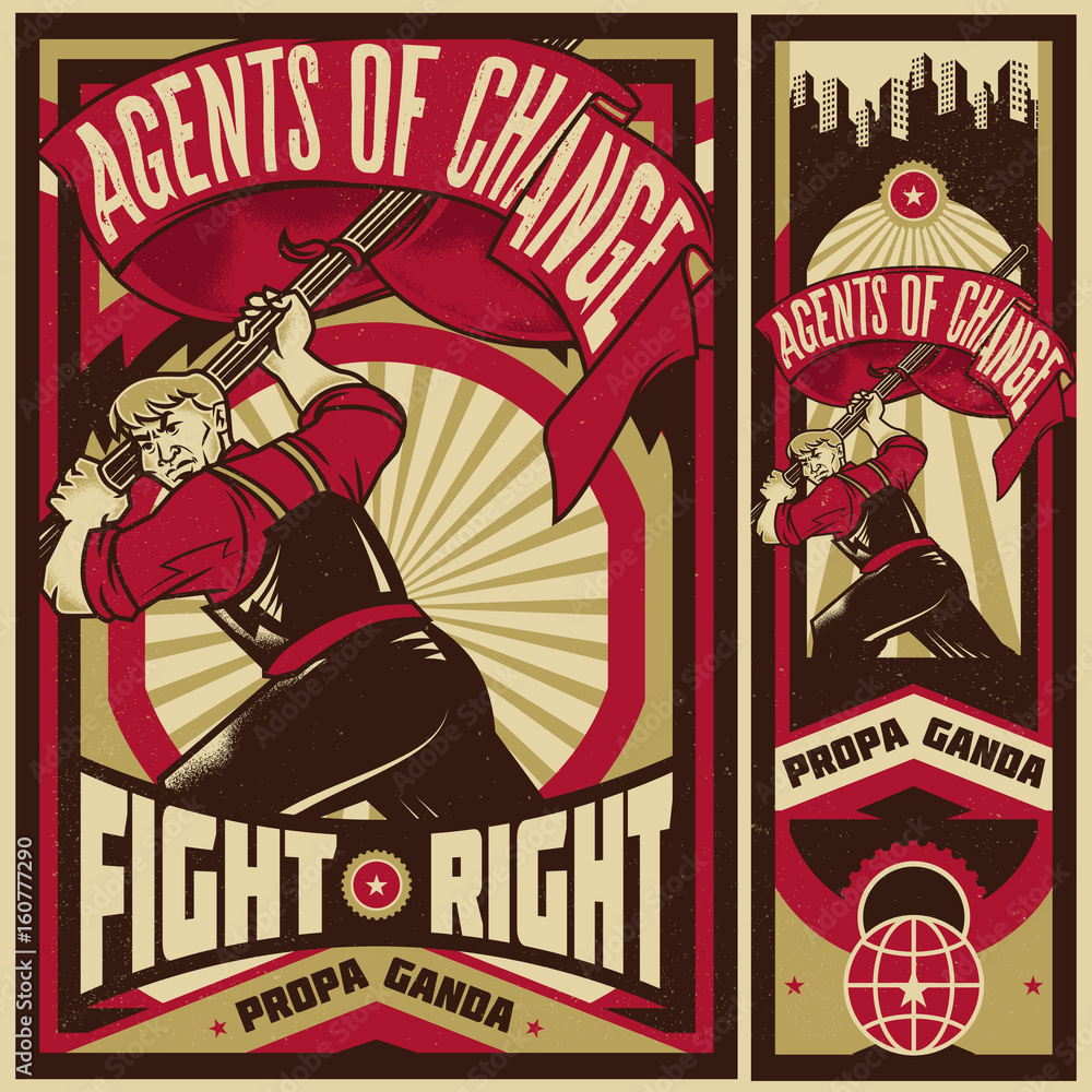 Vintage propaganda poster and elements. Isolated artwork object ...