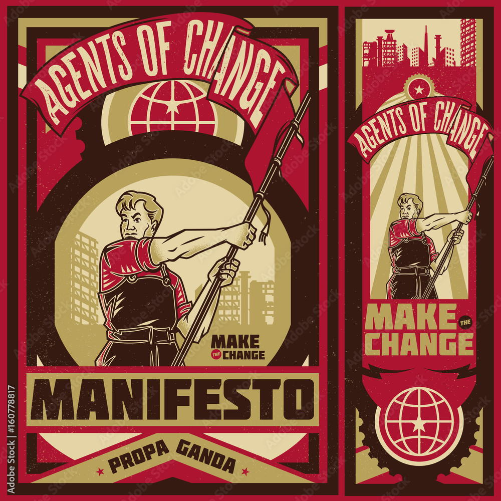 Vintage propaganda poster and elements. Isolated artwork object ...