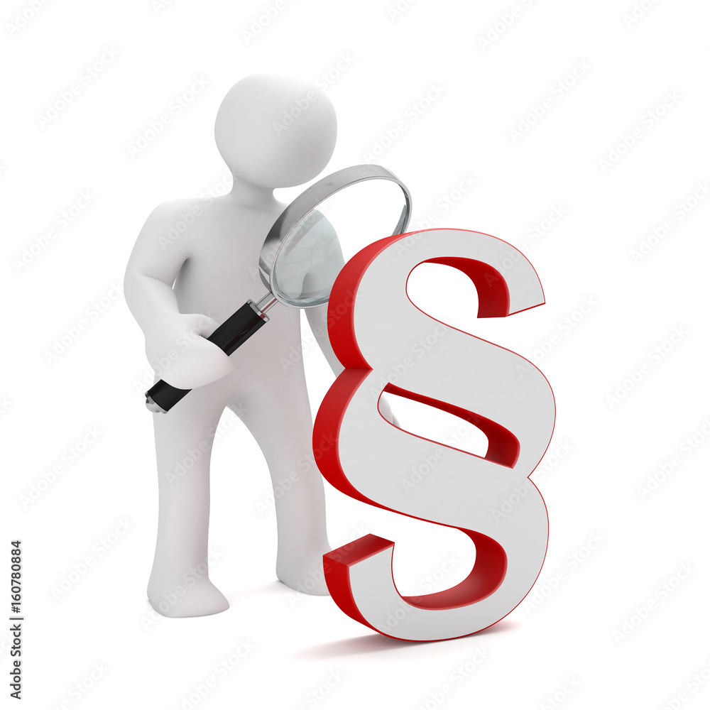 Weisses 3d Männchen mit Lupe und Paragraf Stock Illustration | Adobe Stock