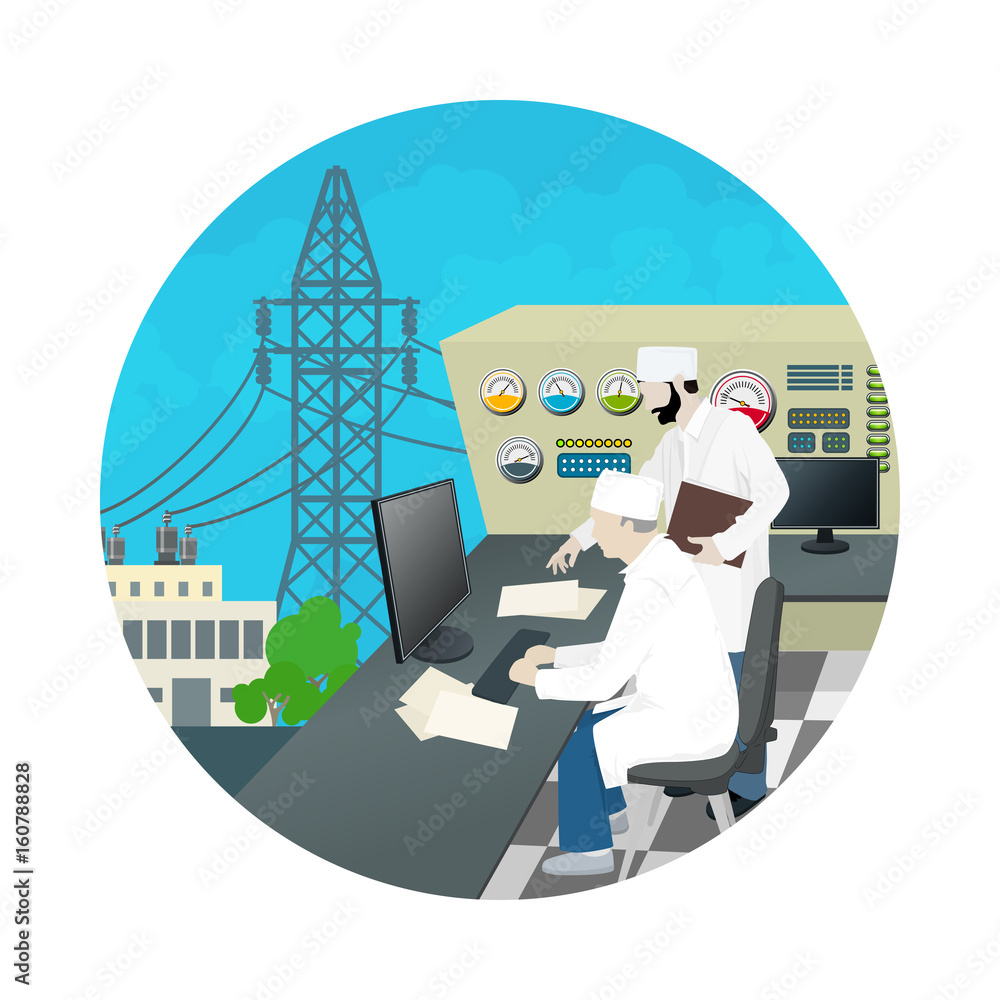 Icon People near the Control Panel on Power Station , High Voltage ...