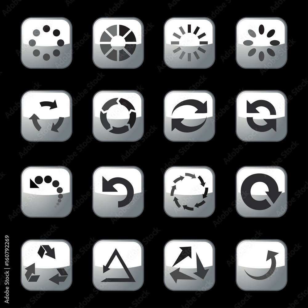 4 arrow pictogram refresh reload rotation loop sign set. Volume 02. Simple black icon on white ...