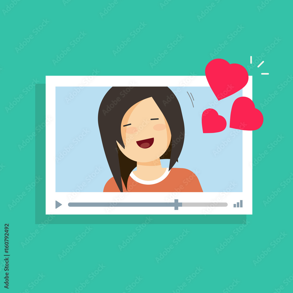 Online video communication with girlfriend vector illustration, remote ...