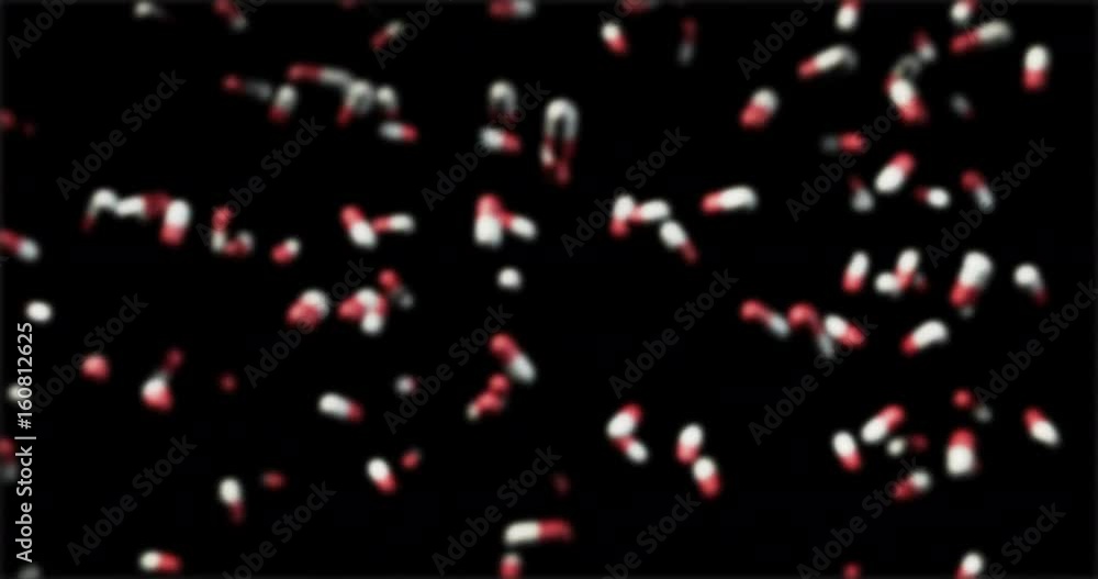 Blurry Red and White drug pills falling over black Stock Video | Adobe ...