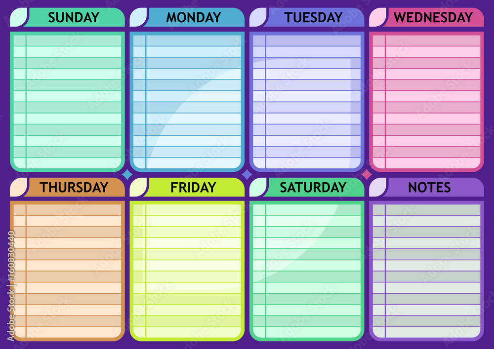 Weekly schedule blank Routine planner vector template Stock Vector ...