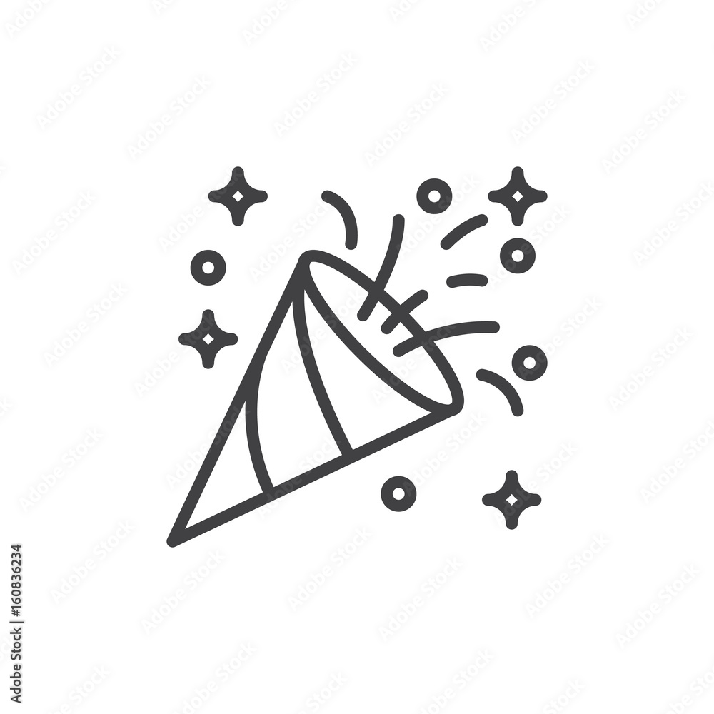Confetti popper line icon, outline vector sign, linear style pictogram ...