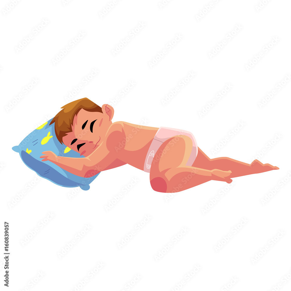 Cute little baby kid, infant, child in diaper sleeping sweetly, cartoon ...