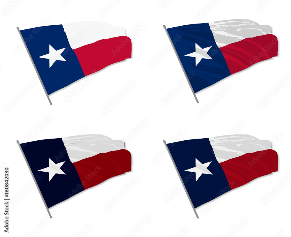 Vector illustration of waving Texas state of USA flag with different 3d ...