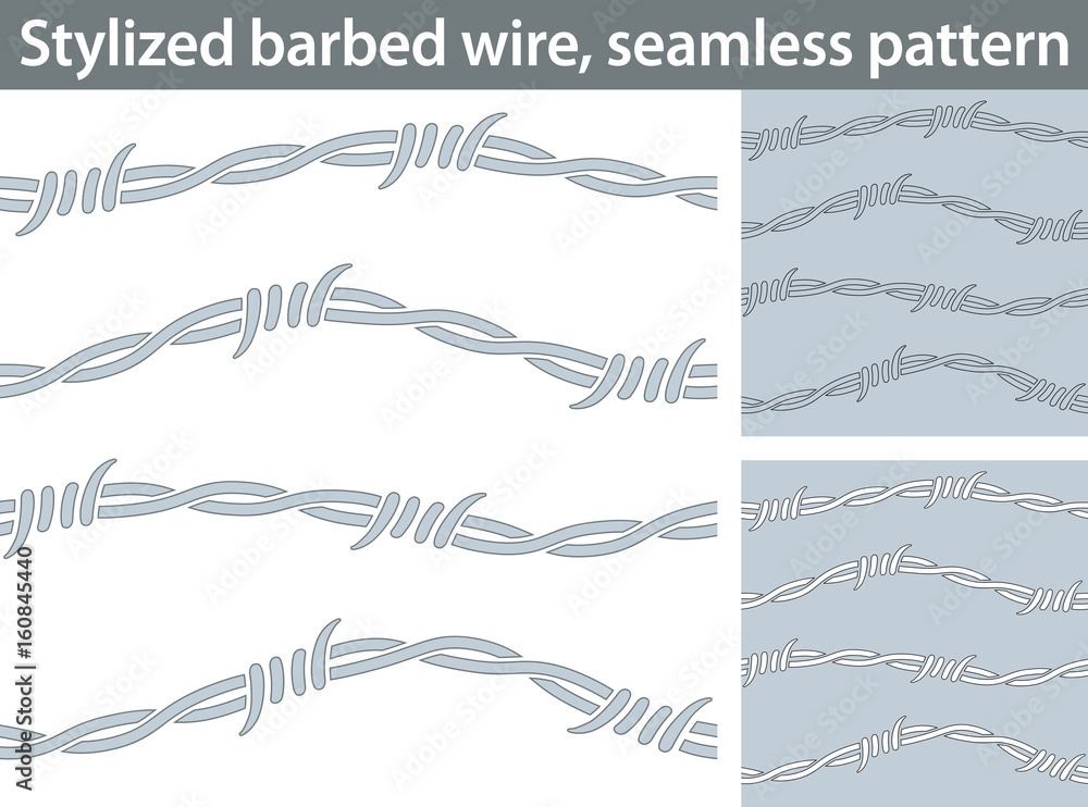 Stylized barbed wire, seamless pattern. Three different versions of a ...