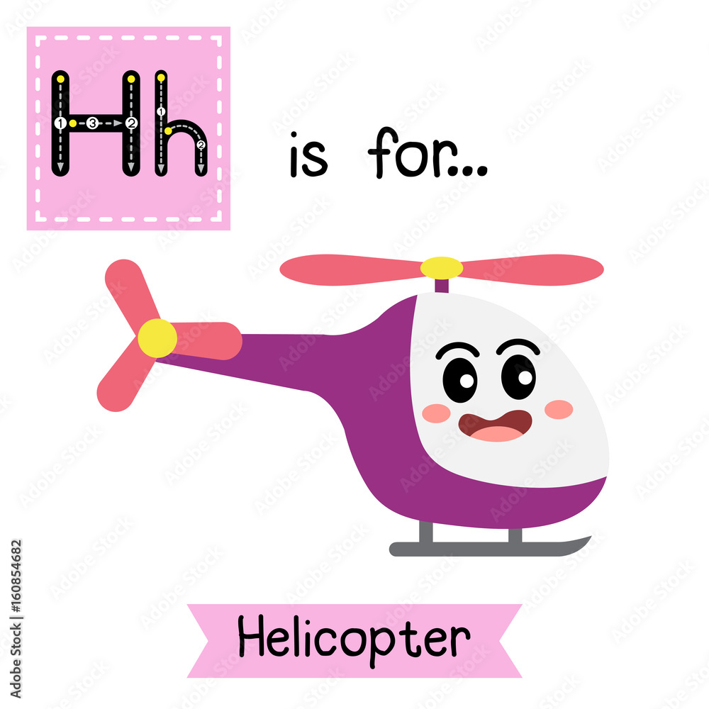 Letter H cute children colorful transportations alphabet tracing ...