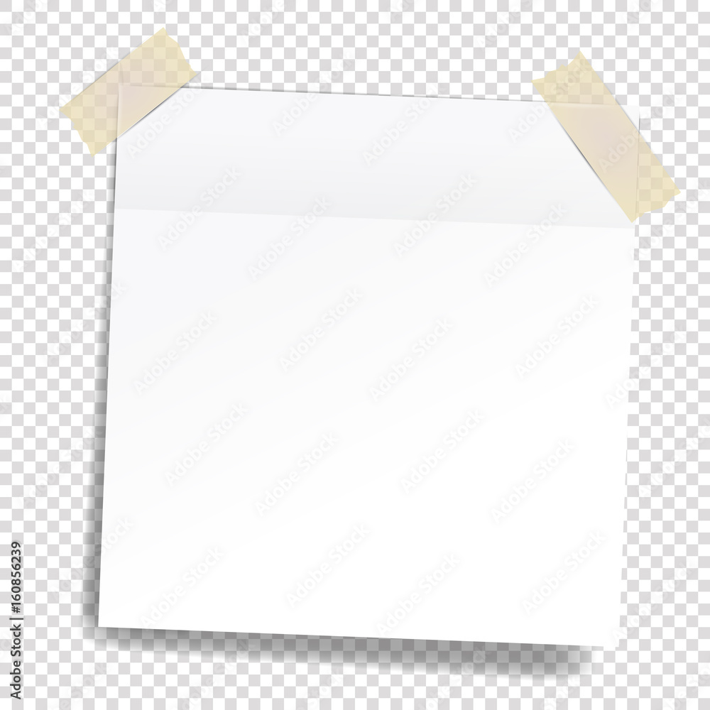 Vector memory pad with shadow on transparent background. Paper note pad ...