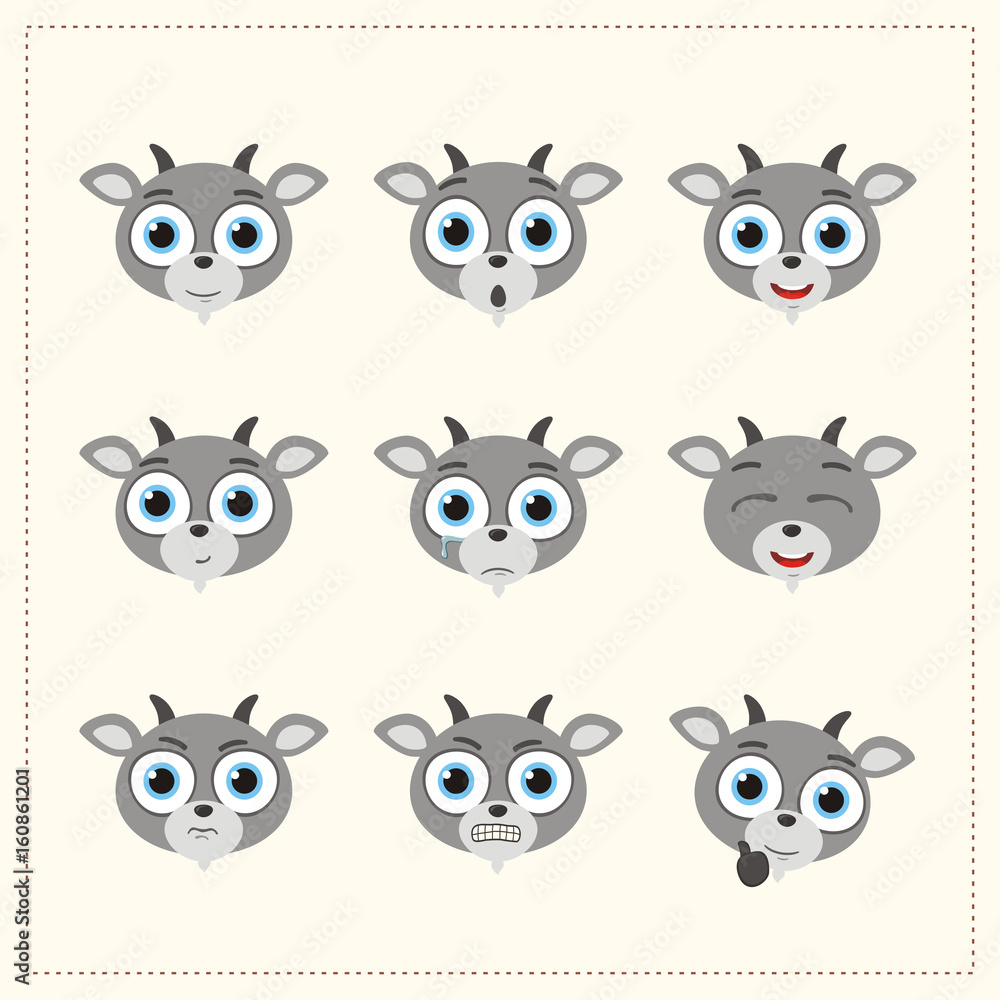 Set funny face goat different emotion. Collection emoticons of cartoon ...