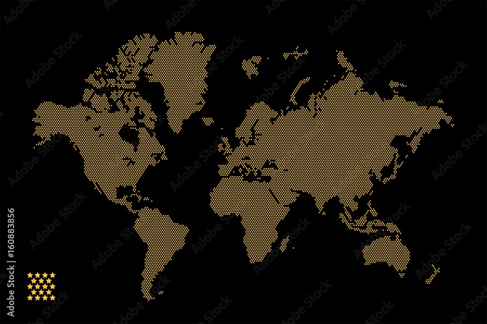 Vector Illustration of star dotted style world map isolated on gold ...