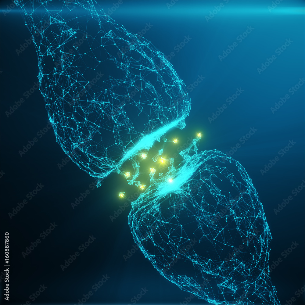 Blue glowing synapse. Artificial neuron in concept of artificial ...