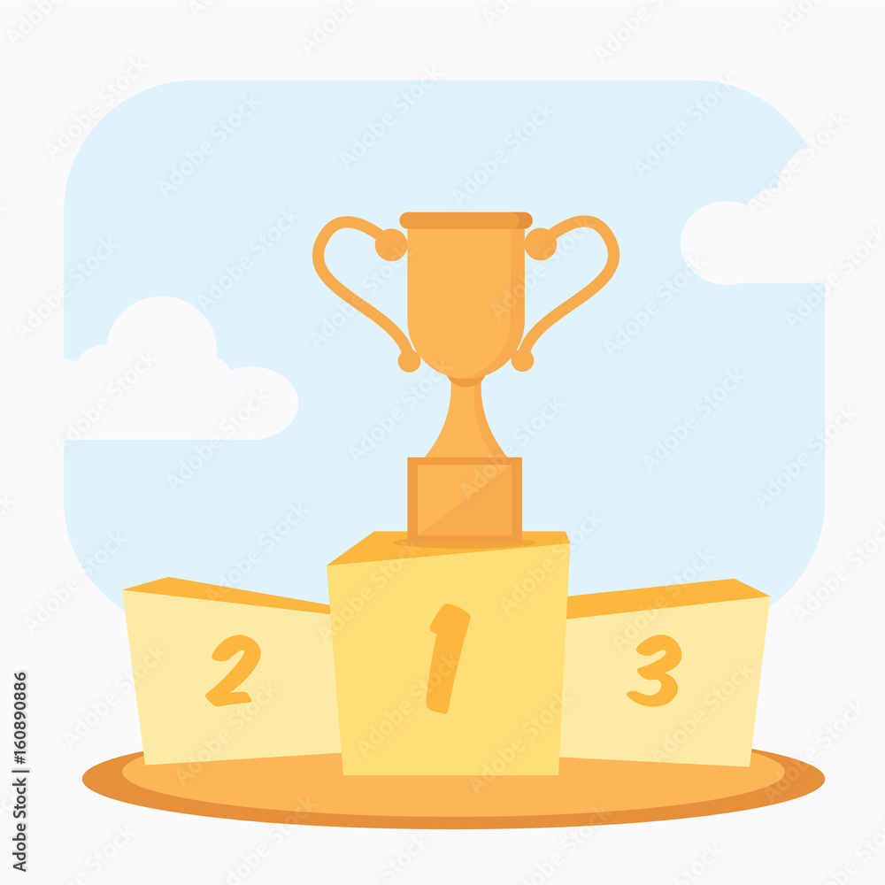 trophy cup prize goblet on first podium cartoon vector illustration ...