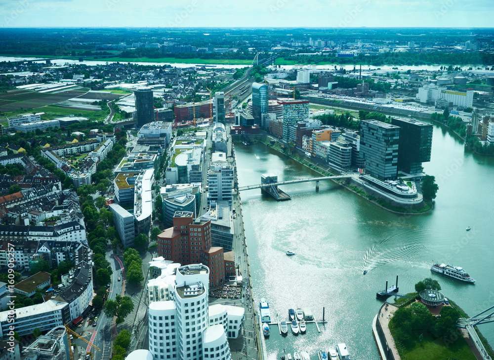 Downtown of Duesseldorf in Germany / Media Harbor at rhine with famous ...