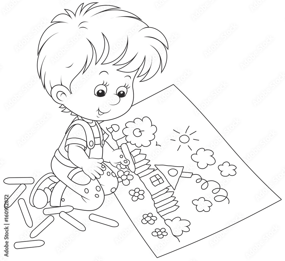 Little boy drawing Stock Vector | Adobe Stock