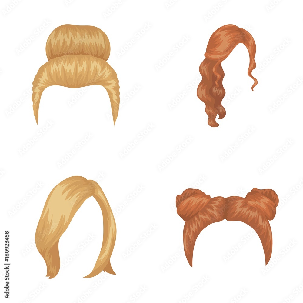 Blond with a bunch, red wavy and other types of hair. Back hair set ...