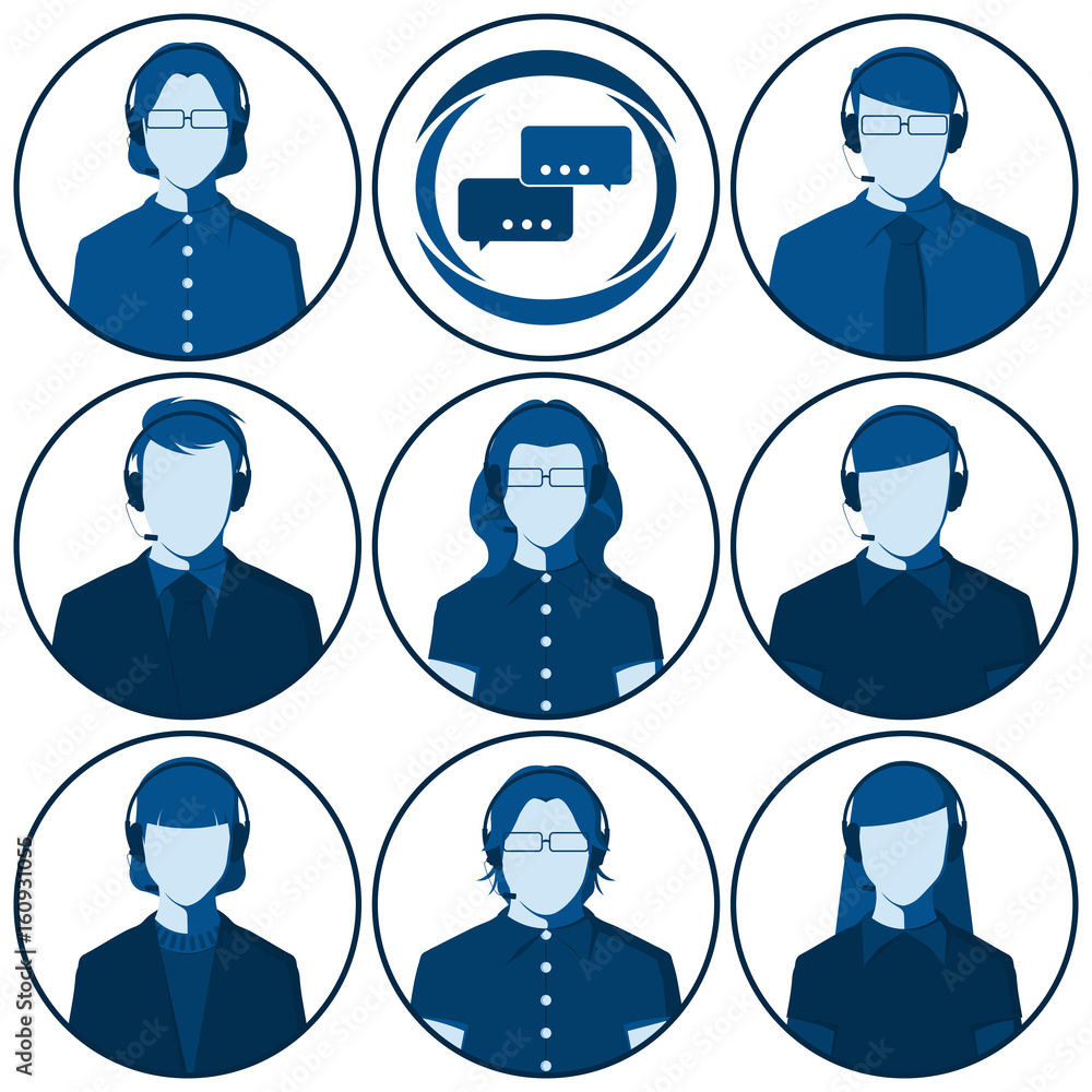 Customer service representative - set of flat vector avatars of men and ...
