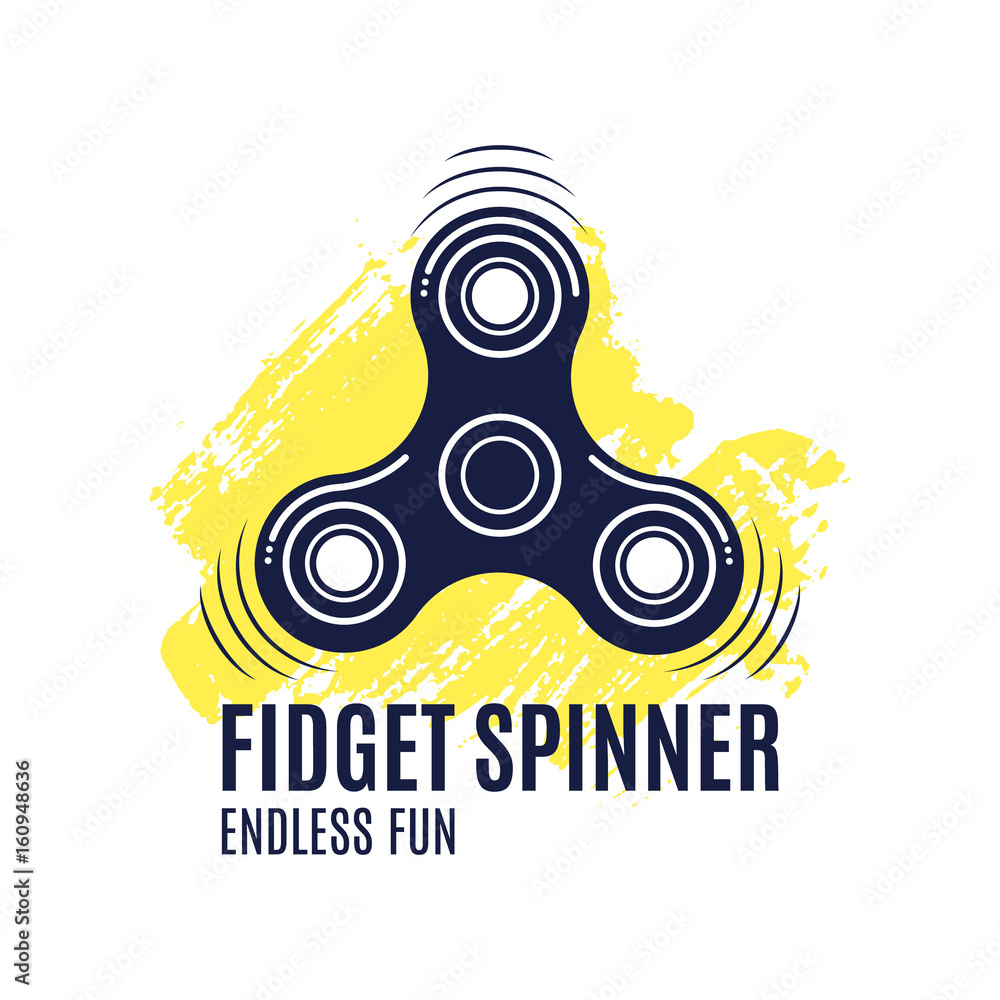 Fidget spinner stress relief toy vector label on yellow brush stroke ...