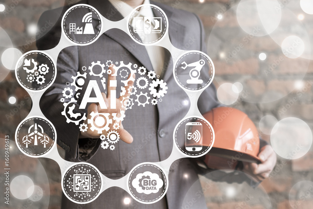 Artificial Intelligence Industry 4.0 Integration Computing Concept. Man ...