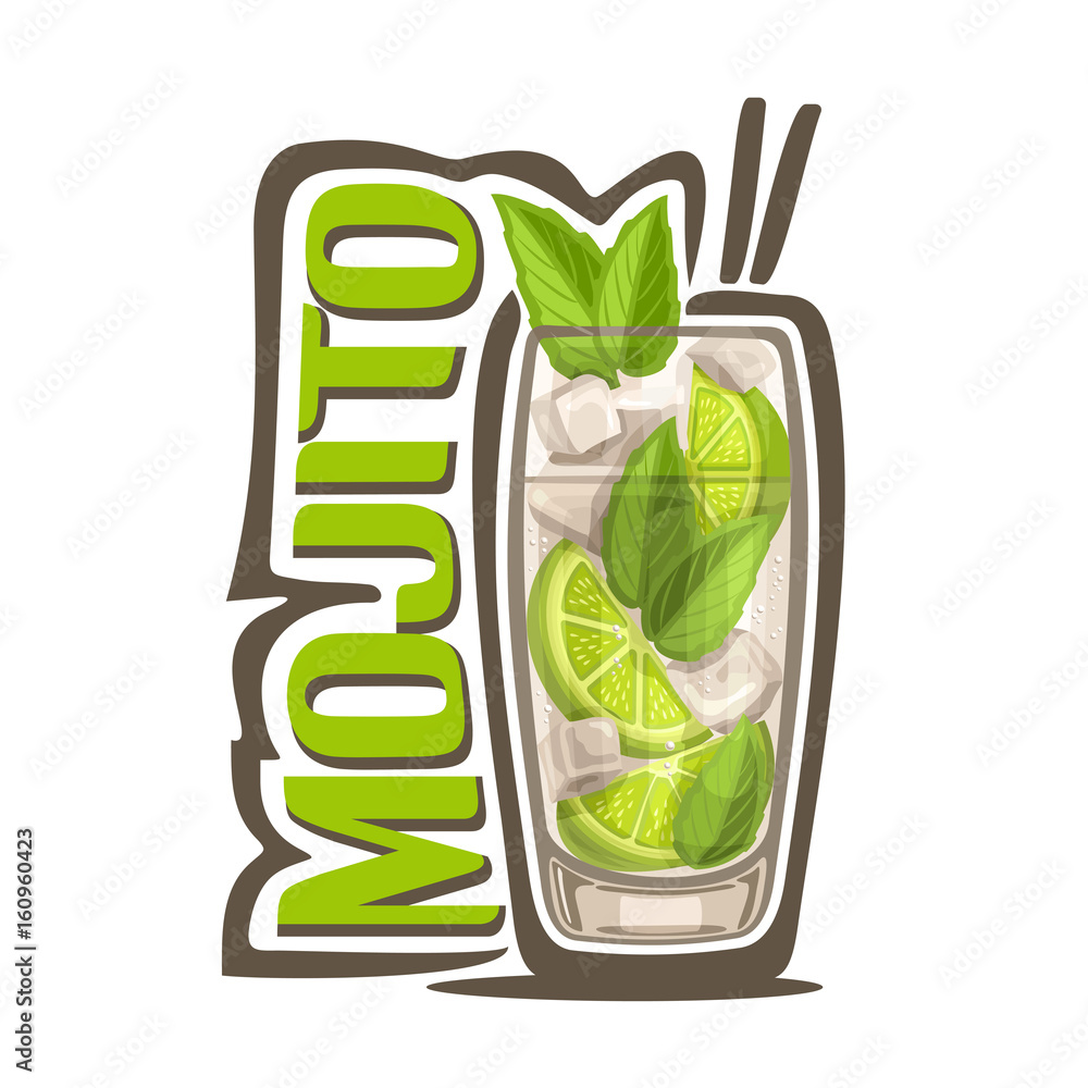 Vector illustration of alcohol Cocktail Mojito: full glass with ...