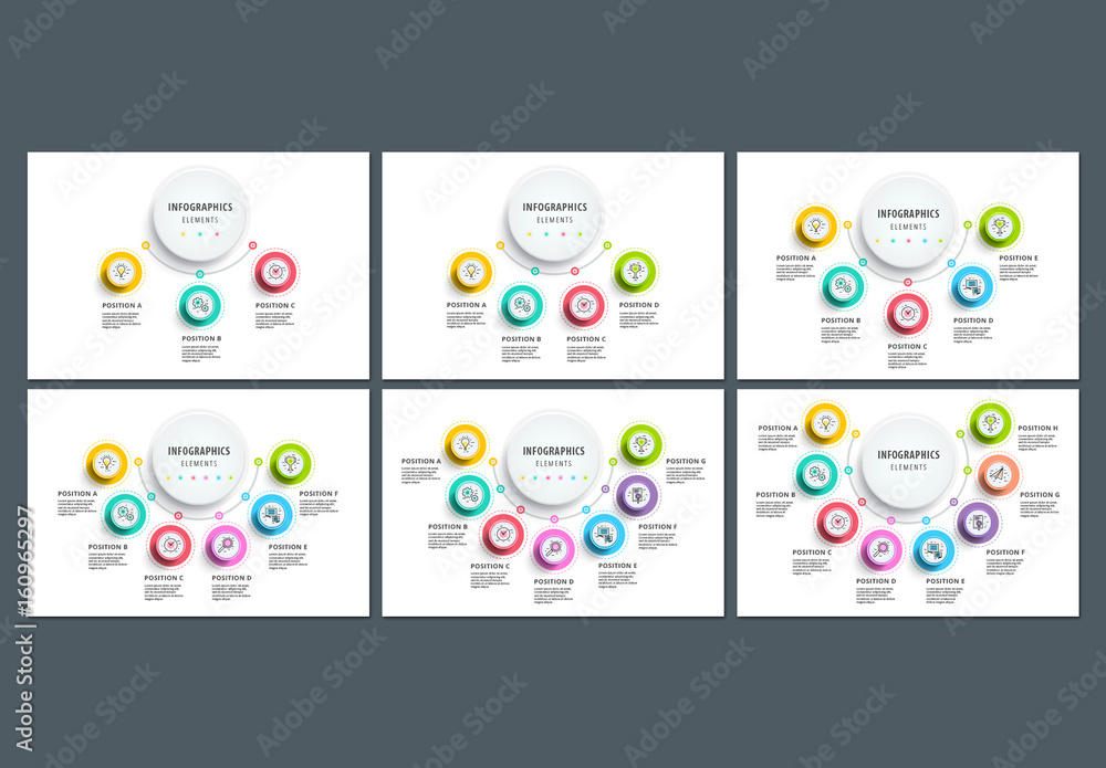 Circular 3 8 Step Infographics With Colorful Icons 3 Stock Template