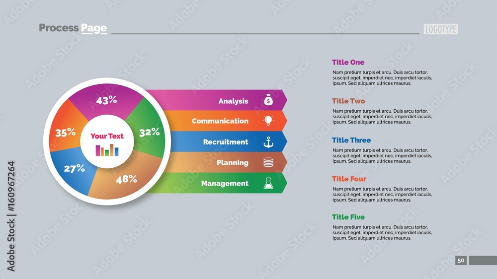 Five Sector Percentage Pie Chart Slide Stock Vector | Adobe Stock