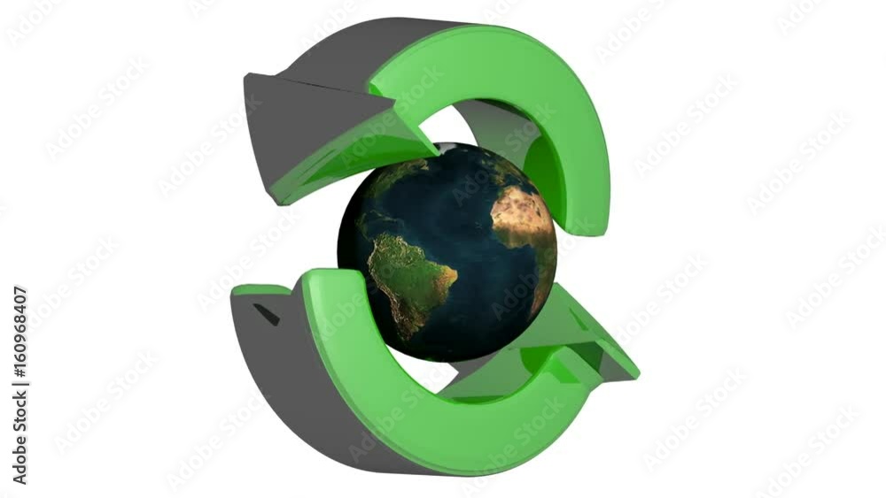 Recycling concept with two green arrows rotating in cycle following ...