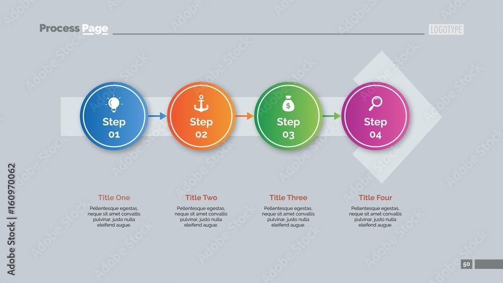 Process chart with steps slide template Stock Vector | Adobe Stock