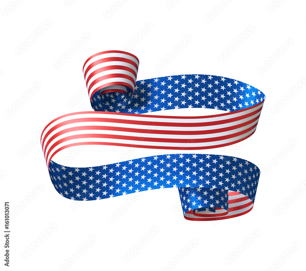 3d render, abstract red blue paper ribbon, design element, 4th july ...