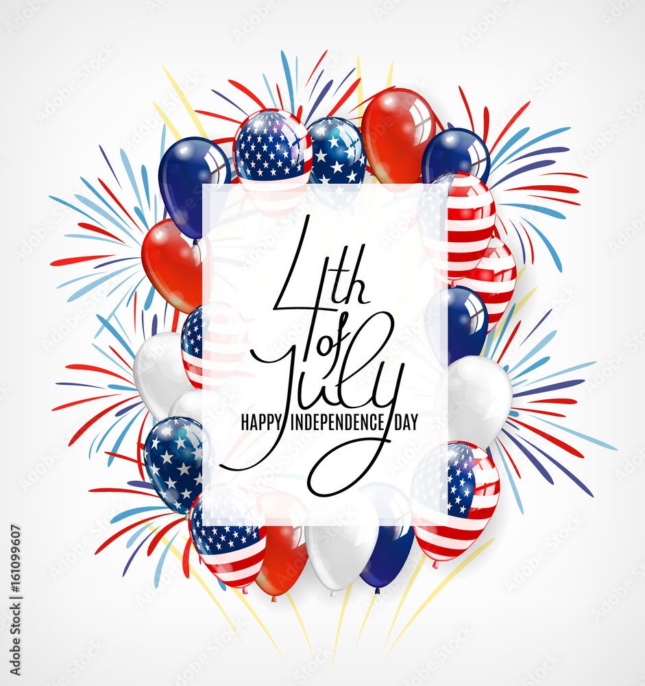 USA Happy Independence day lettering greeting card. 4 Fourth of July ...
