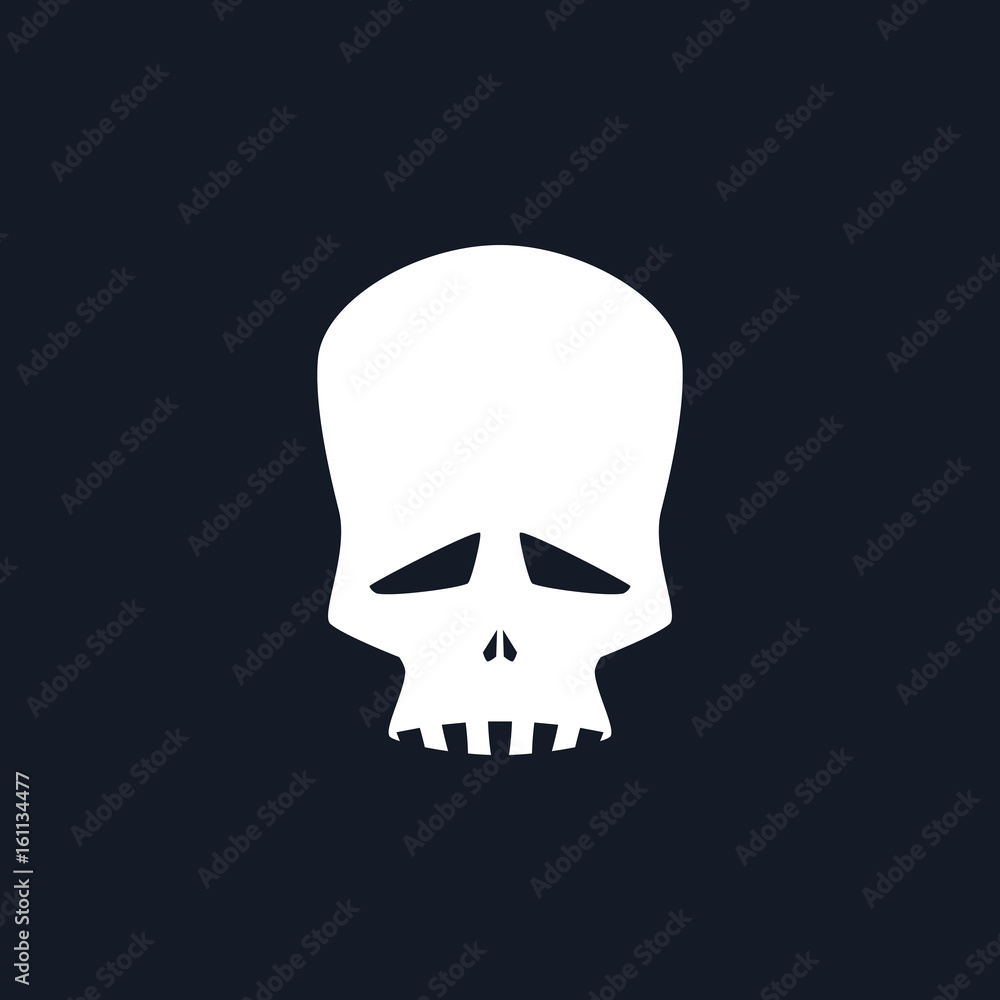 White Sad Skull Isolated, Silhouette Skull on Black Background , Death ...