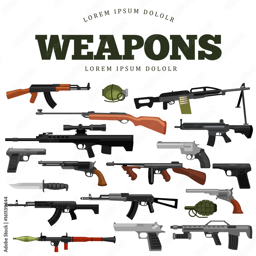 Vektorová grafika „military gun set, automatic and hand weapon in ...