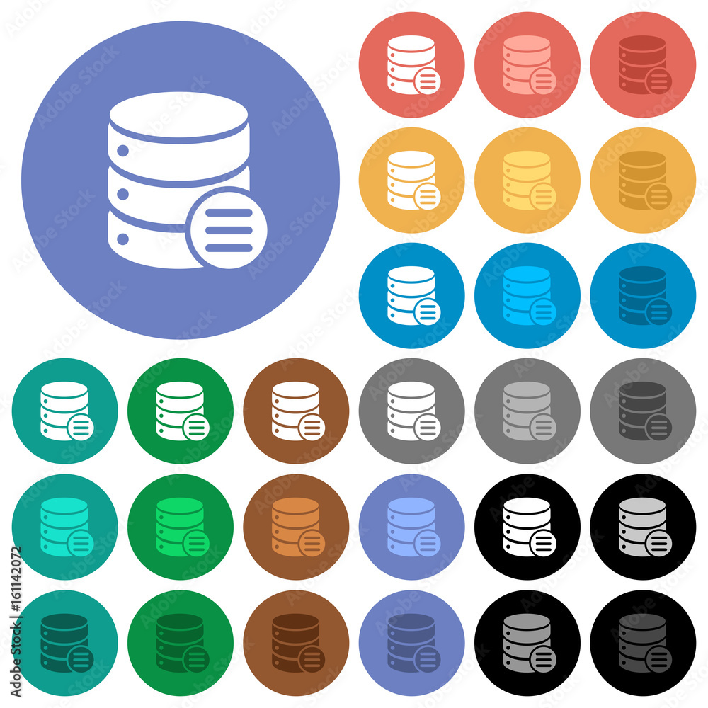 Database options round flat multi colored icons Stock Vector | Adobe Stock