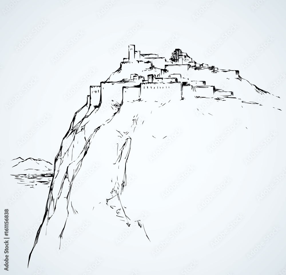 Ancient city on rock. Vector drawing Stock Vector | Adobe Stock