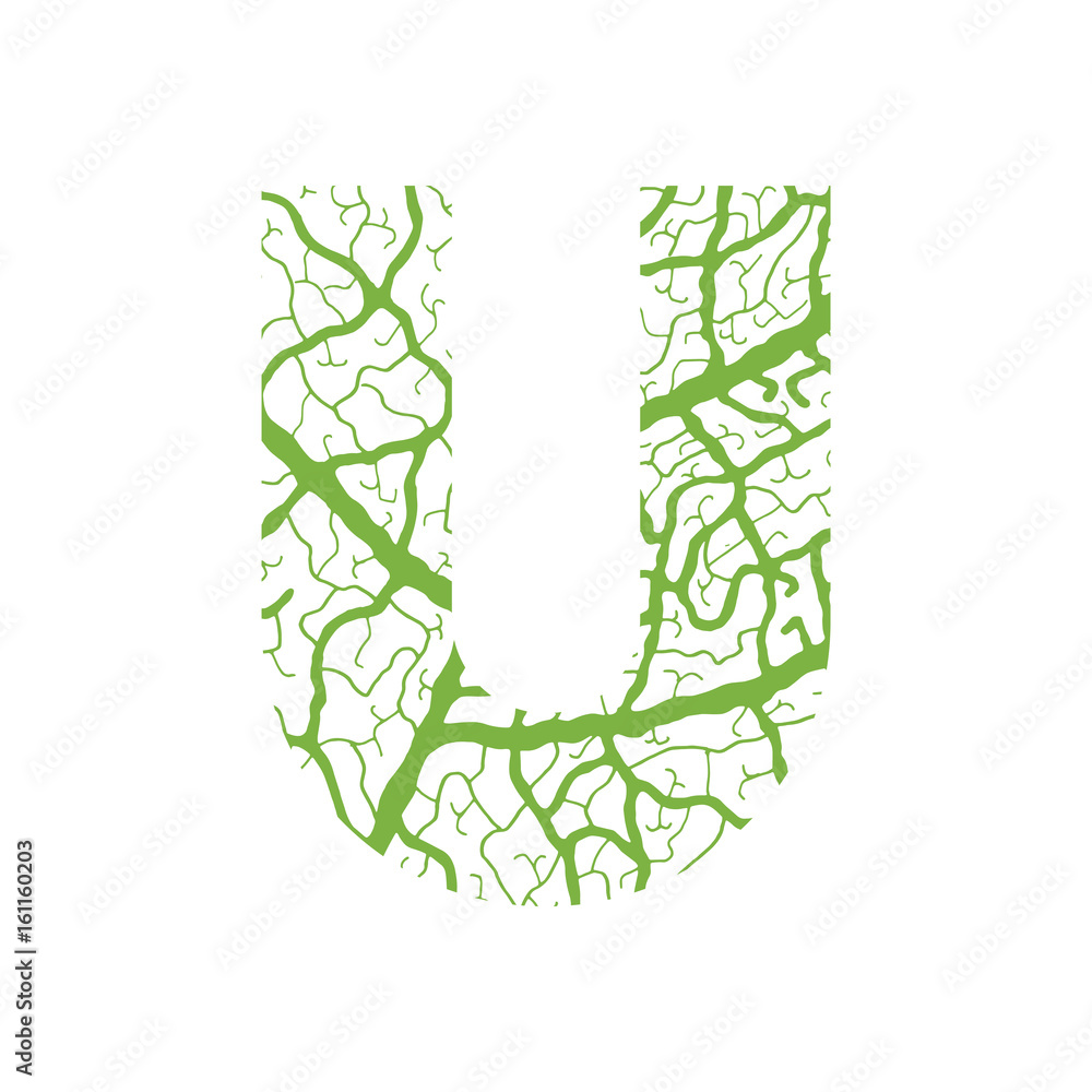 Nature alphabet, ecology decorative font. Capital letter U filled with ...