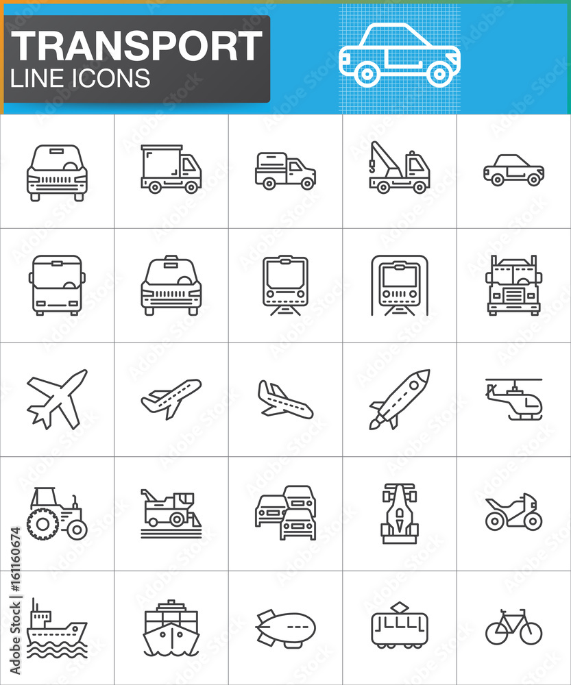 Transport line icons set, outline vector symbol collection, linear ...