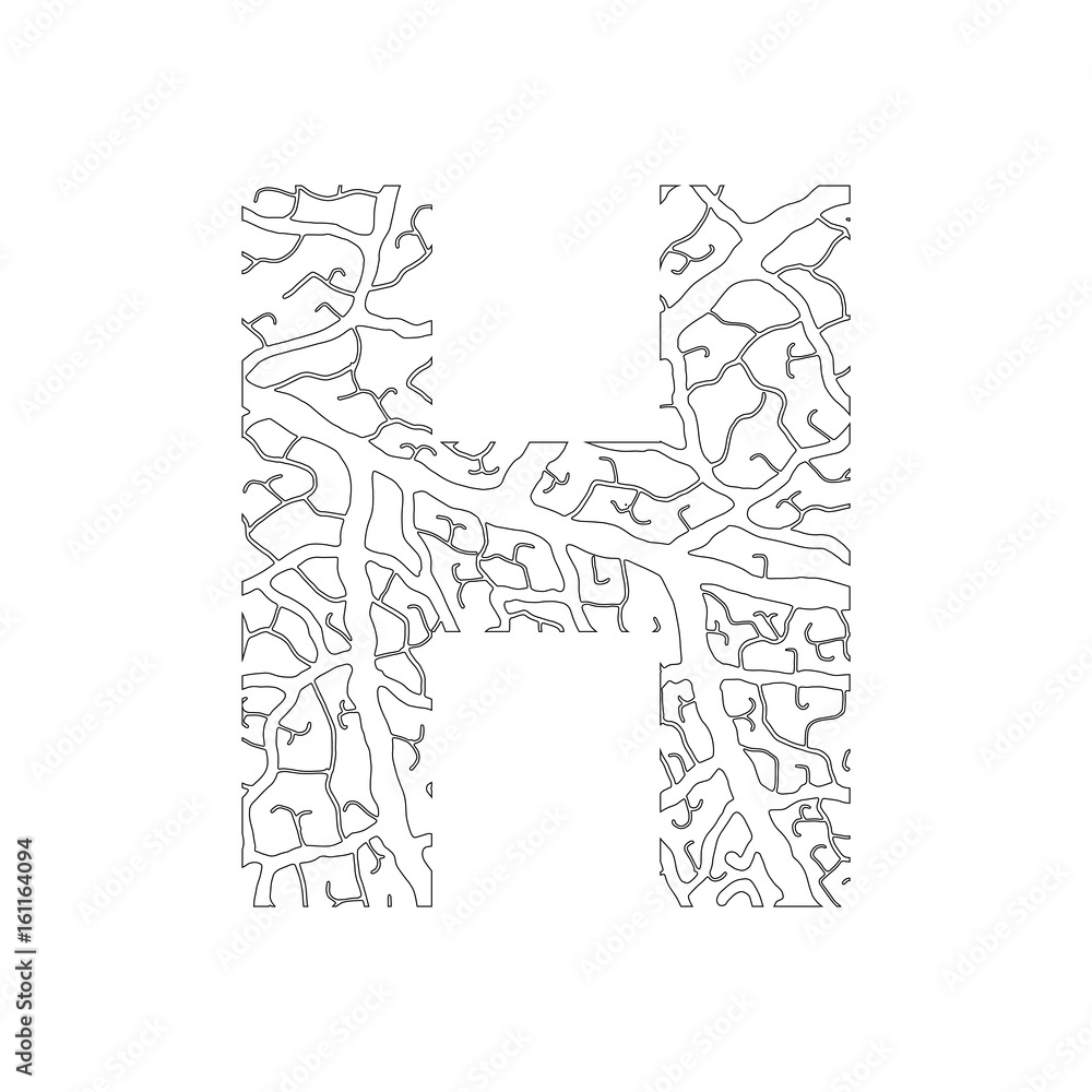 Nature alphabet, ecology decorative font. Capital letter H filled with ...