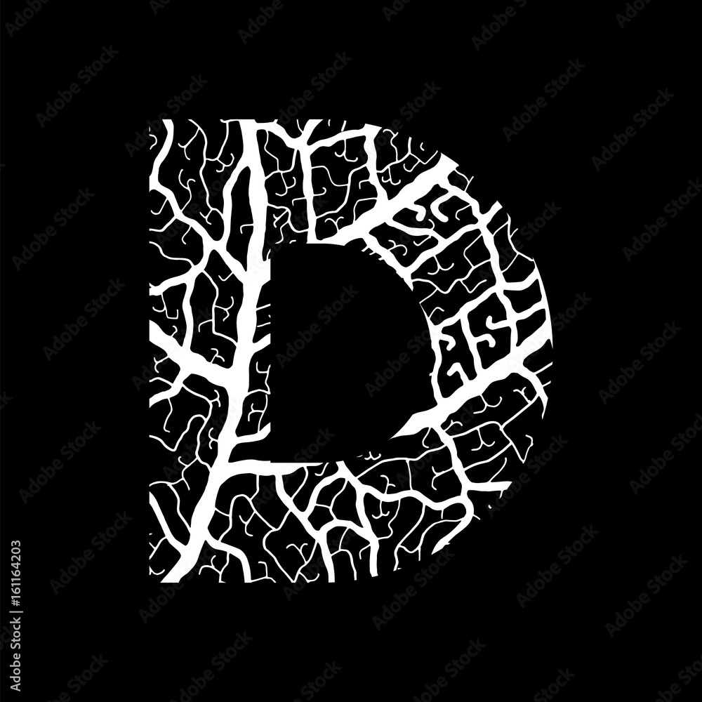 Nature alphabet, ecology decorative font. Capital letter D filled with ...