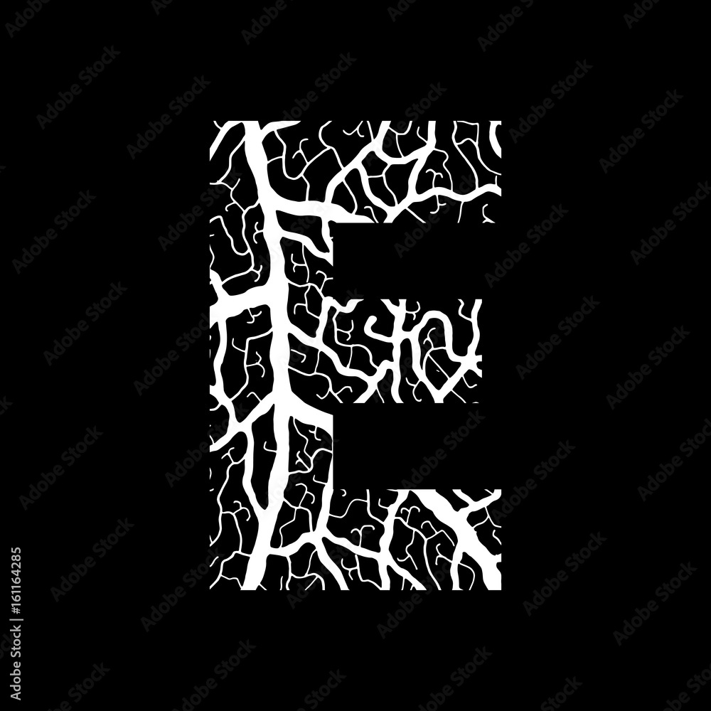 Nature alphabet, ecology decorative font. Capital letter E filled with ...