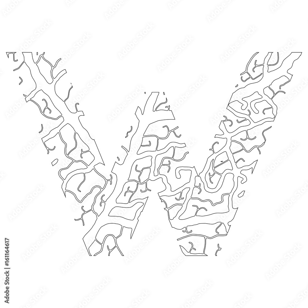 Nature alphabet, ecology decorative font. Capital letter V filled with ...