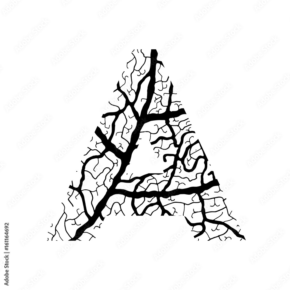 Nature alphabet, ecology decorative font. Capital letter A filled with ...