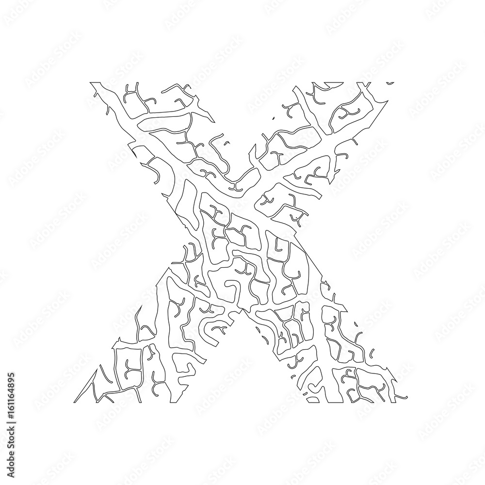 Nature alphabet, ecology decorative font. Capital letter X filled with ...