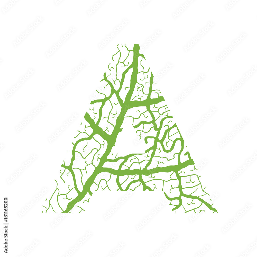 Nature alphabet, ecology decorative font. Capital letter A filled with ...