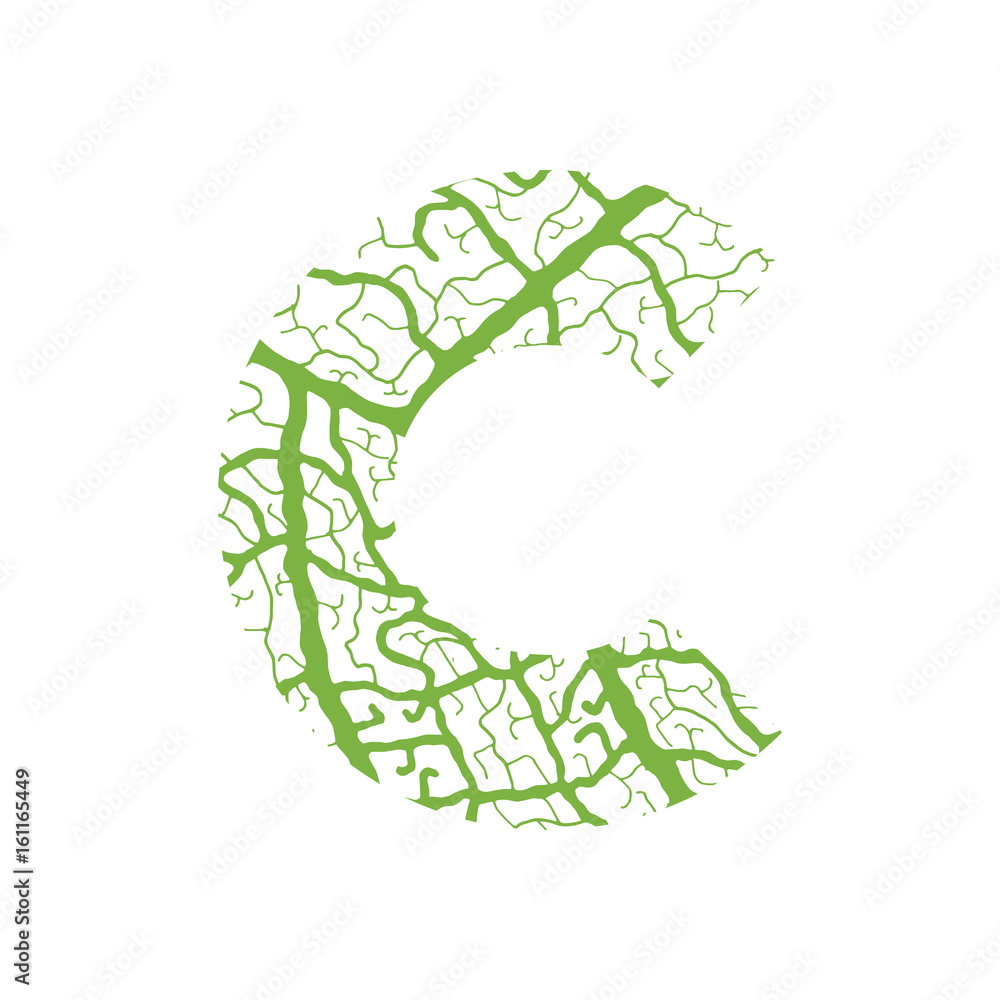 Nature alphabet, ecology decorative font. Capital letter C filled with ...