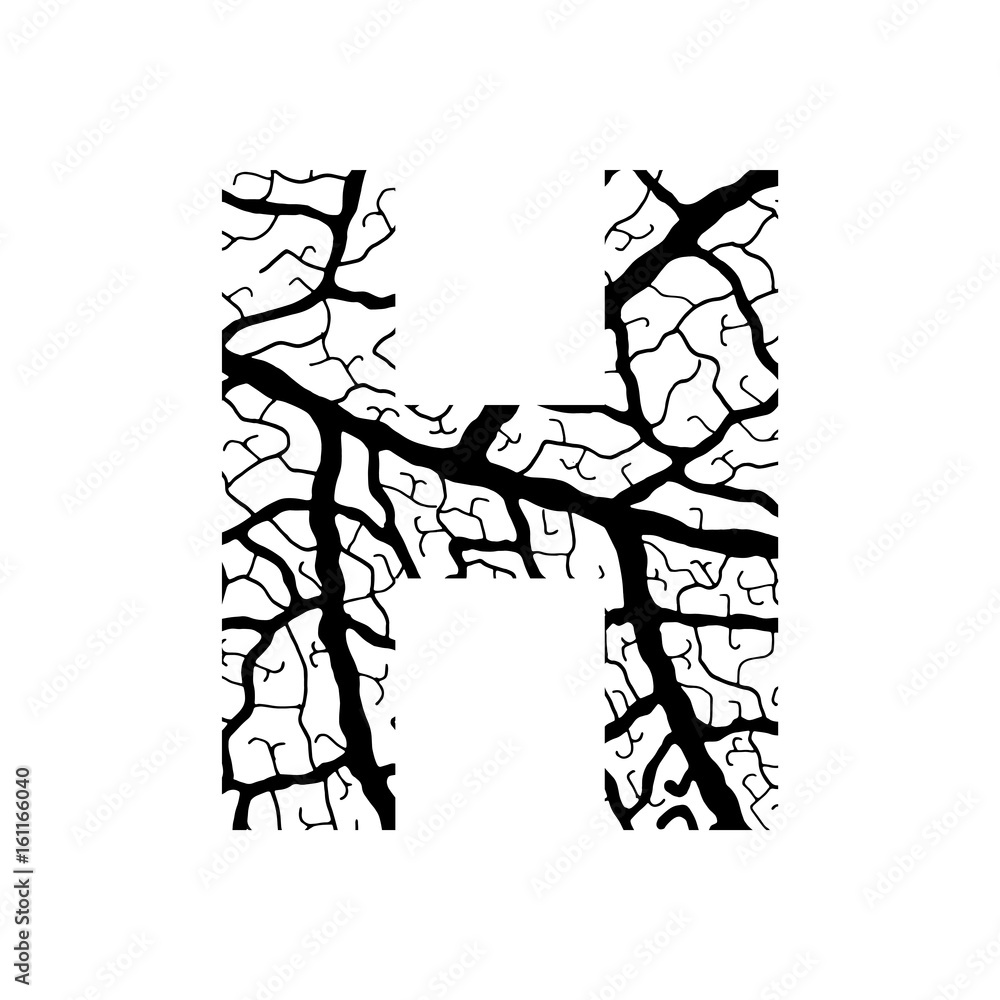 Nature alphabet, ecology decorative font. Capital letter H filled with ...
