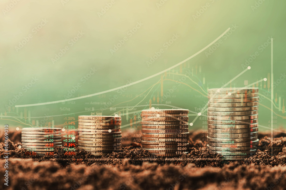 stack of coin growth money and tree, concept Data chart of finance ...