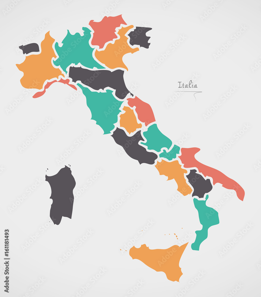 Italian Map with regions and modern round shapes Stock Vector | Adobe Stock