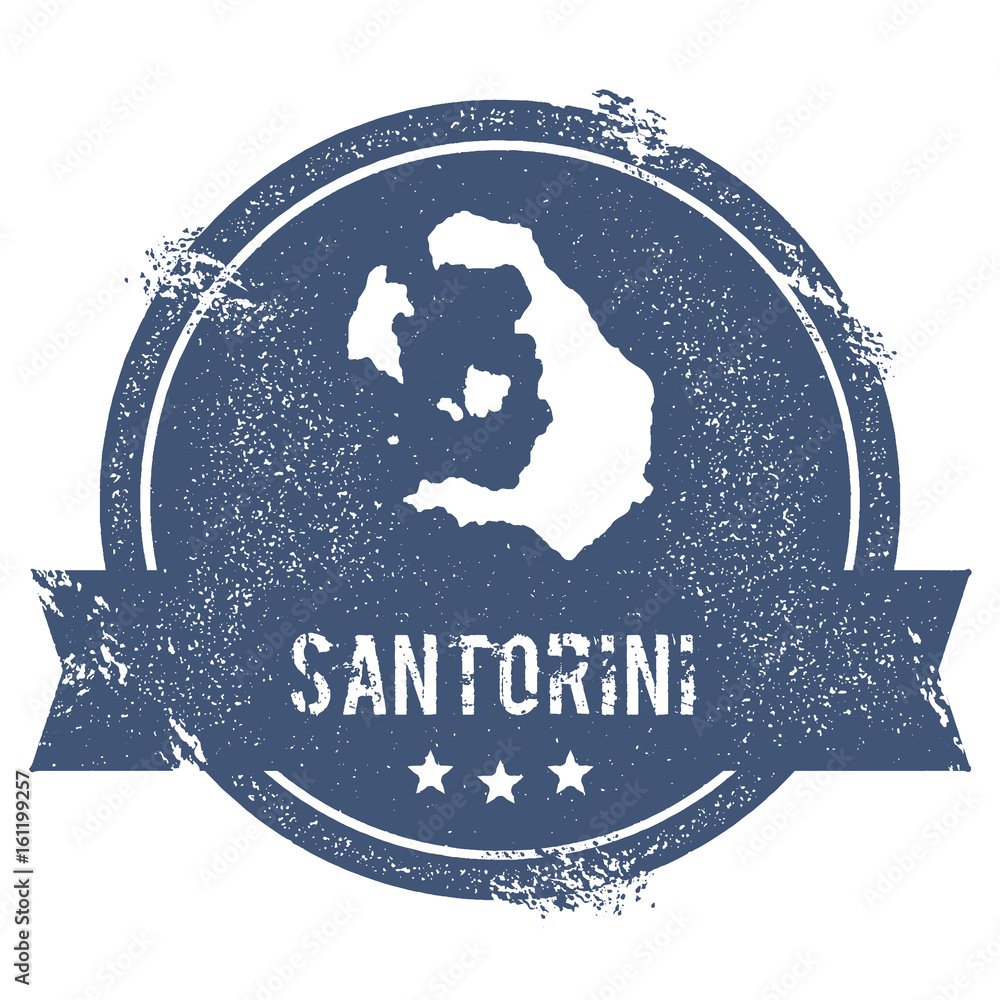 Santorini logo sign. Travel rubber stamp with the name and map of ...