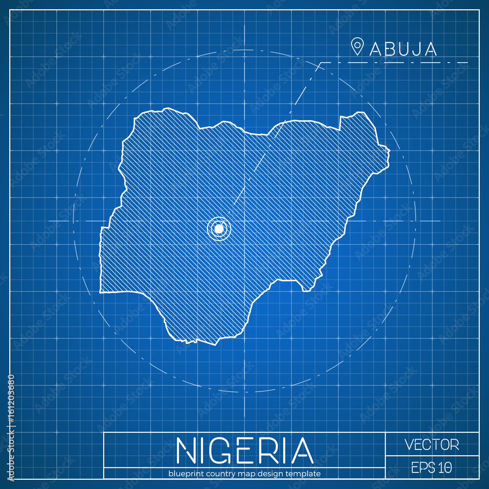 Nigeria blueprint map template with capital city. Abuja marked on ...